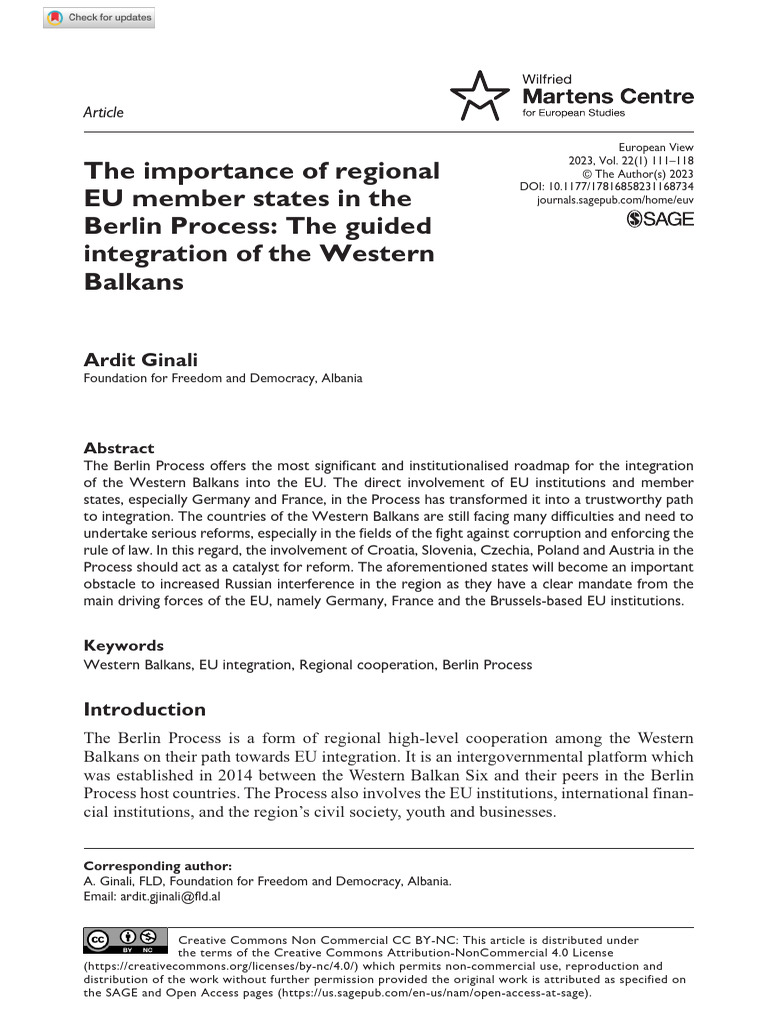 Ginali 2023 The Importance of Regional Eu Member States in The Berlin ...