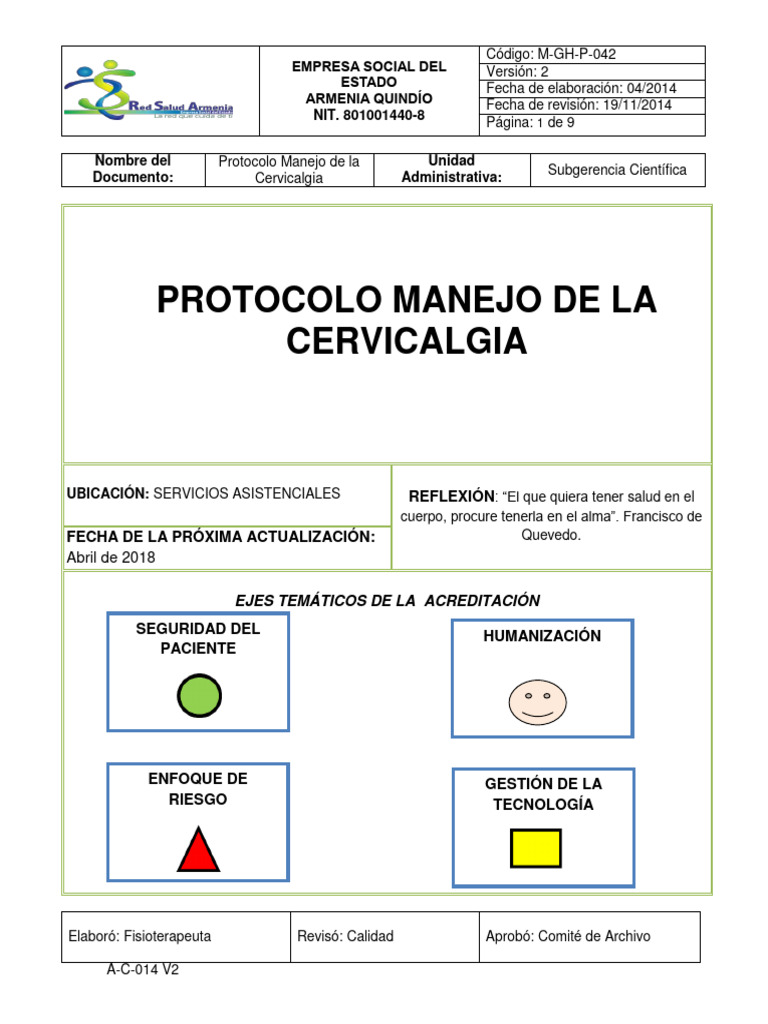 M-GH-P-042 Protocolo Manejo de La Cervicalgia | PDF | Masaje | Terapia física