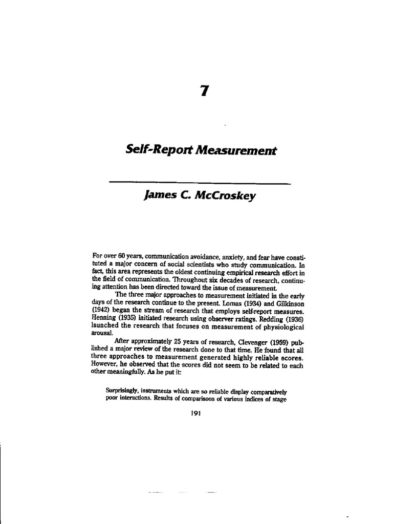 Self Report Measurement | PDF