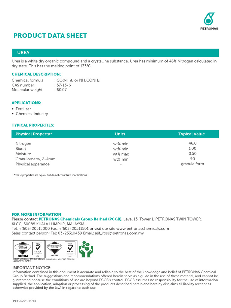 Product Sheet Urea v1 | PDF