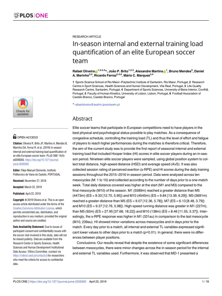 In-Season Internal and External Training Load Quan | PDF | Effect Size ... In-Season Internal and External Training Load Quan | PDF | Effect Size ...