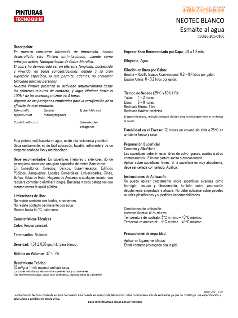 205-0 Color HT Neotec Esmalte Al Agua Blanco | PDF | Pintar | Agua