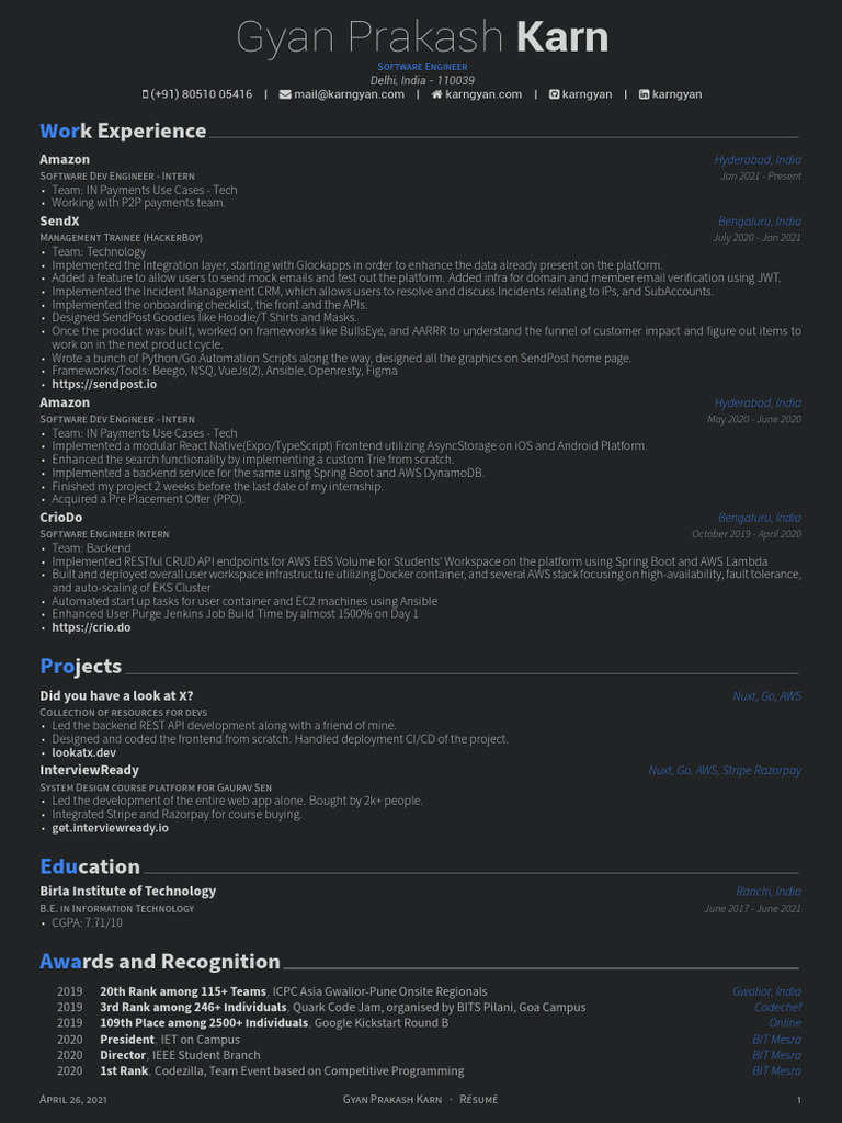 Resume Gyan Karn Dark | PDF | Computing | Computer Engineering