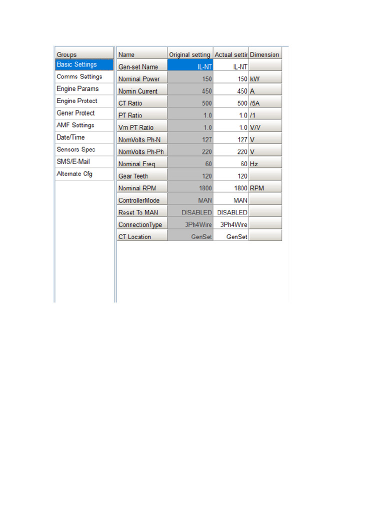 Configuracion Generador Default | PDF