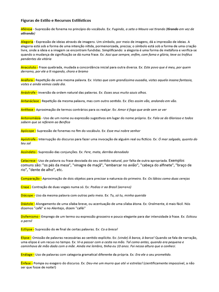 Figuras de Estilo e Recursos Estilísticos - Lista | PDF | Palavra ...