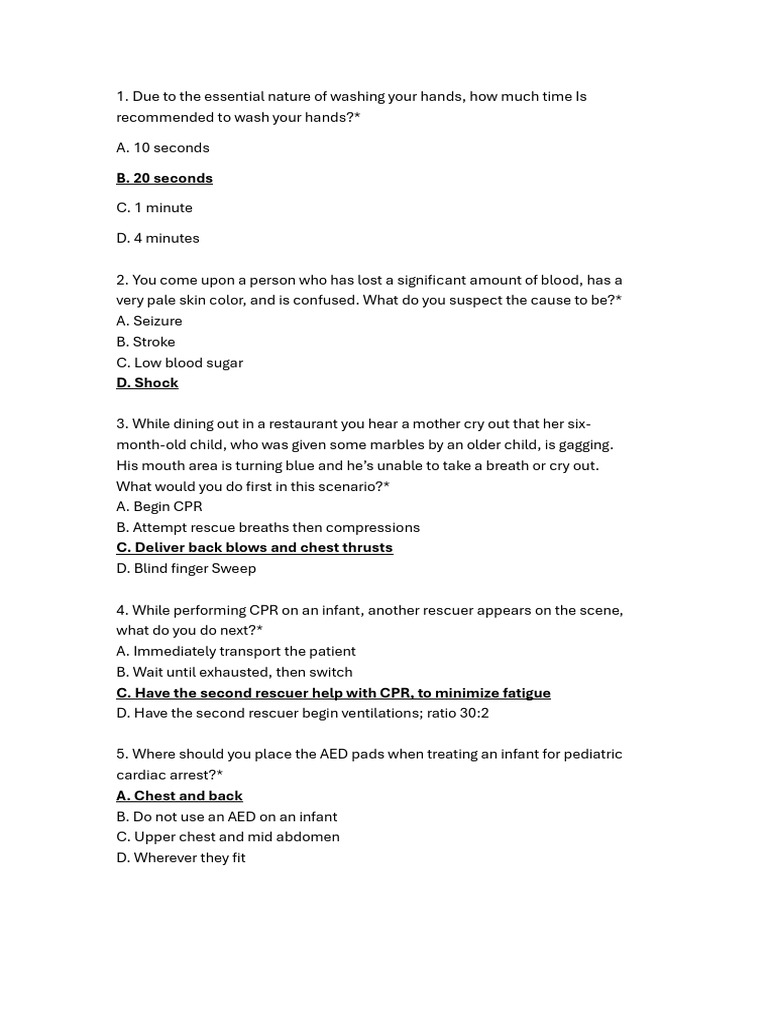 CPR Questions | PDF | Cardiopulmonary Resuscitation | Cardiology