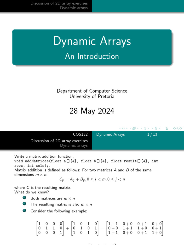 L30 Array Dynamic1 | PDF | Matrix (Mathematics) | Mathematical Analysis