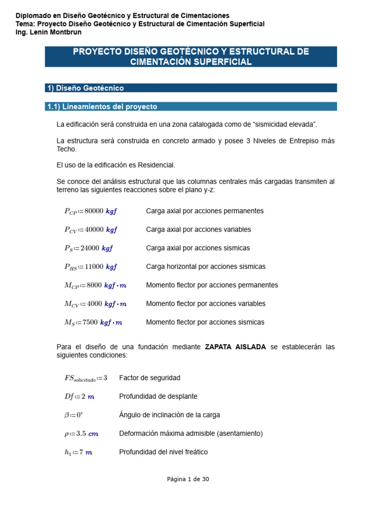 Diseño Geo. y Estruc. de Zapata | PDF | Fundación (Ingeniería) | Ingeniería de Edificación