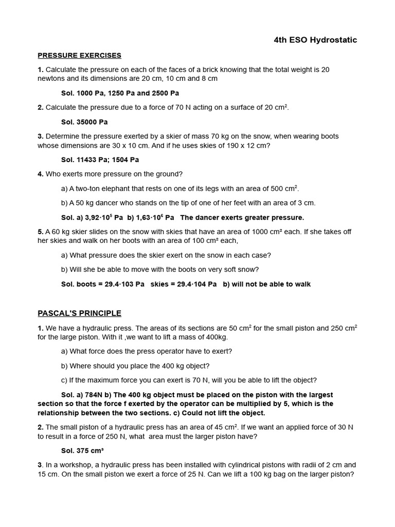 Hydrostatic Exercises | Download Free PDF | Density | Buoyancy