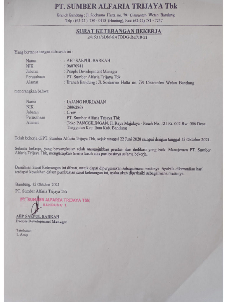 Paklaring Alfamart | PDF