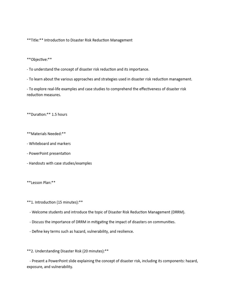 Lesson Plan For DRRM | Download Free PDF | Disaster Risk Reduction | Risk