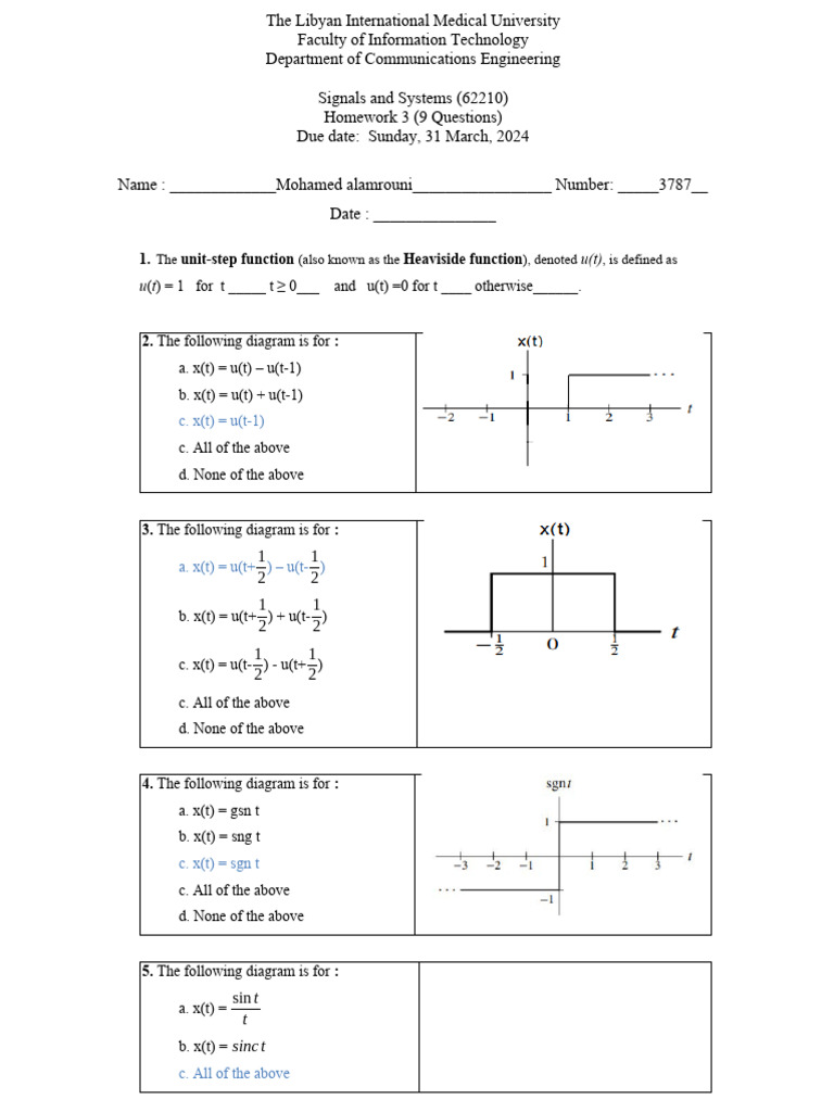 Signals and Systems - Homework 3 - Spring 2024 | PDF | Science & Mathematics