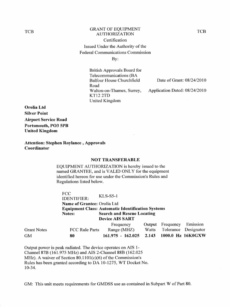 Sailor 5051 Ais Sart FCC | PDF