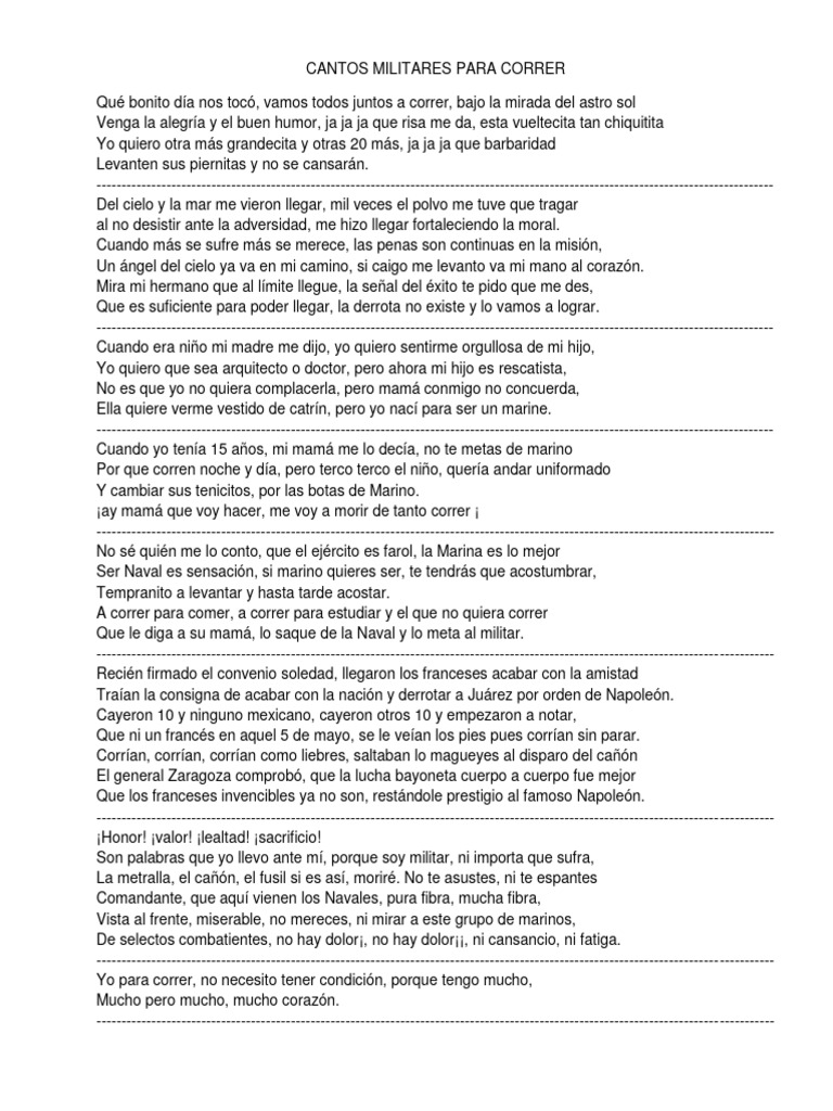 Cantos Militares para Correr Ensar | PDF | Infantería | Ciencia militar
