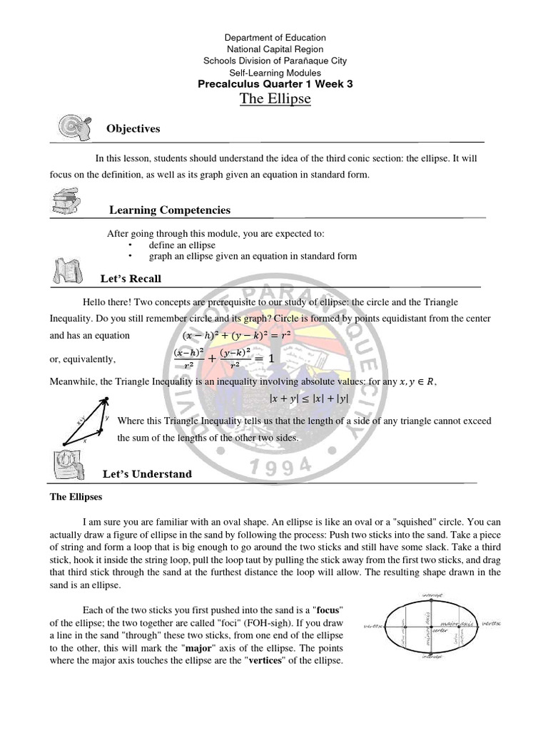 PRECALCULUS-Quarter-1-Module-3 | Download Free PDF | Ellipse ...