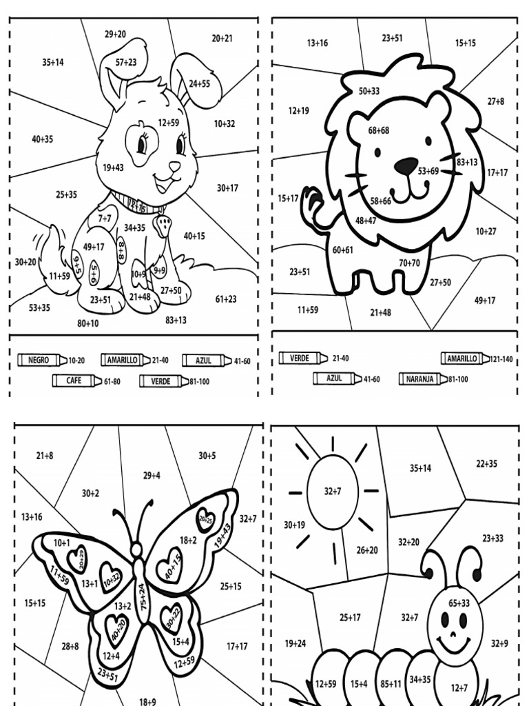 Act. Sumas de Matematicas Colorear | PDF