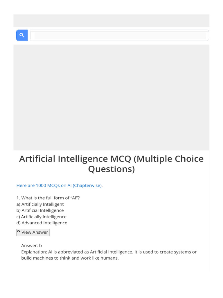 1000 Artificial Intelligence MCQ (Multiple Choice Questions ...