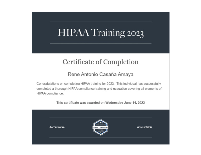HIPAA Training Certificate Example | PDF