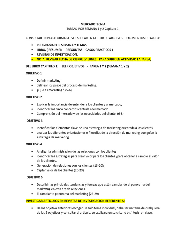 1.TAREA1 y 2 CAP 1 SEM 1 Y 2 Mercadotecnia | PDF | Marketing | Mercado (economía)