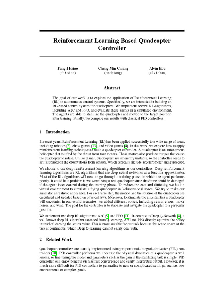 Reinforcement Learning Based Quadcopter Controller | PDF | Applied Mathematics