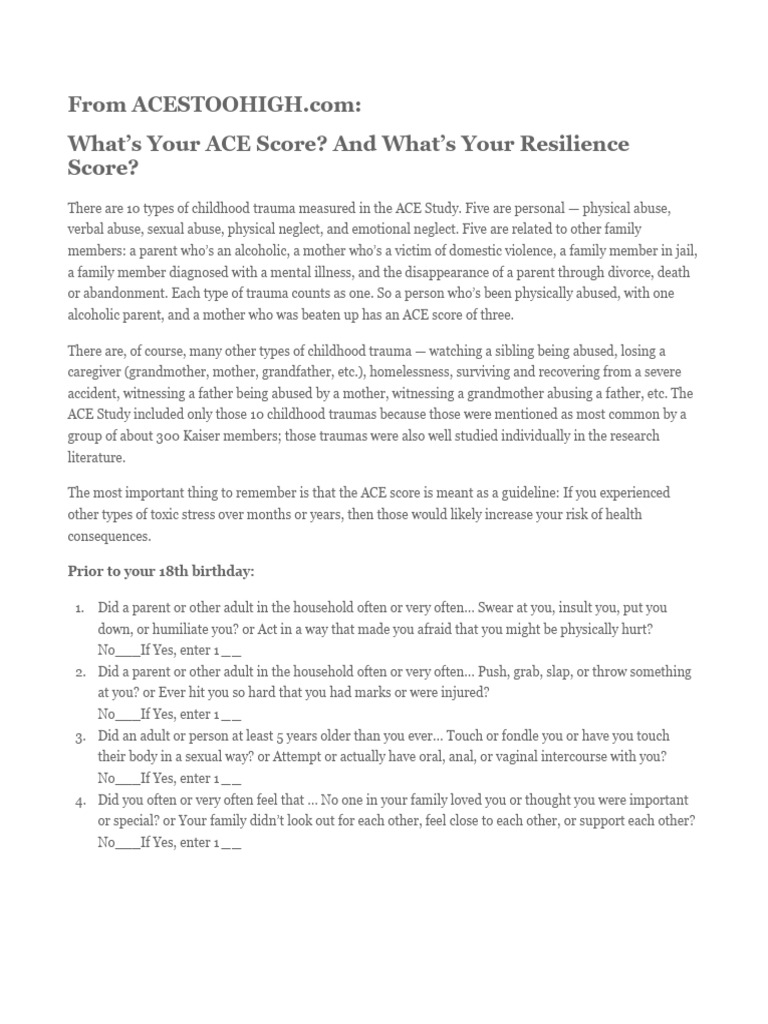 ACE and Resilience Questionnaires | PDF | Psychological Trauma | Human ...