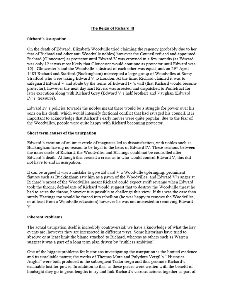 Richard III's Usurpation Explained | PDF | Richard Iii Of England ...