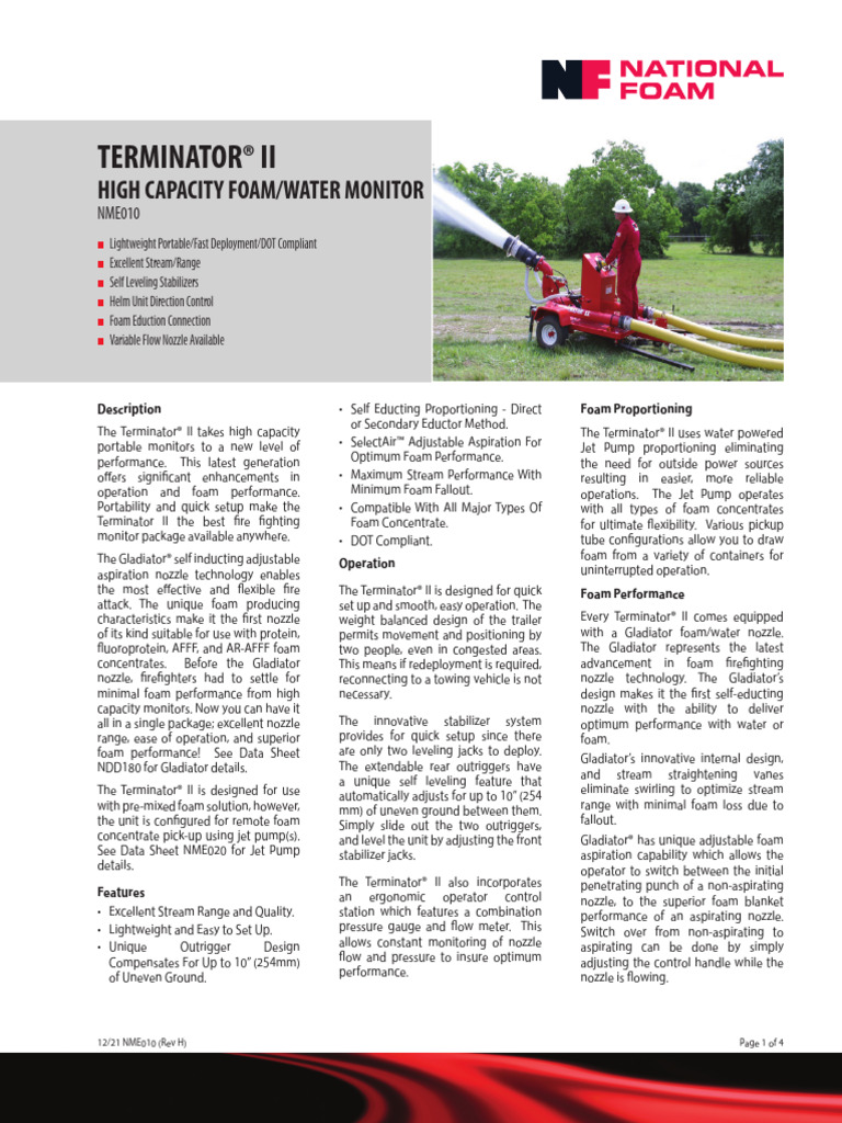 NME010 Terminator II High Capacity Foam Water Monitor Rev H | PDF | Pump | Flow Measurement