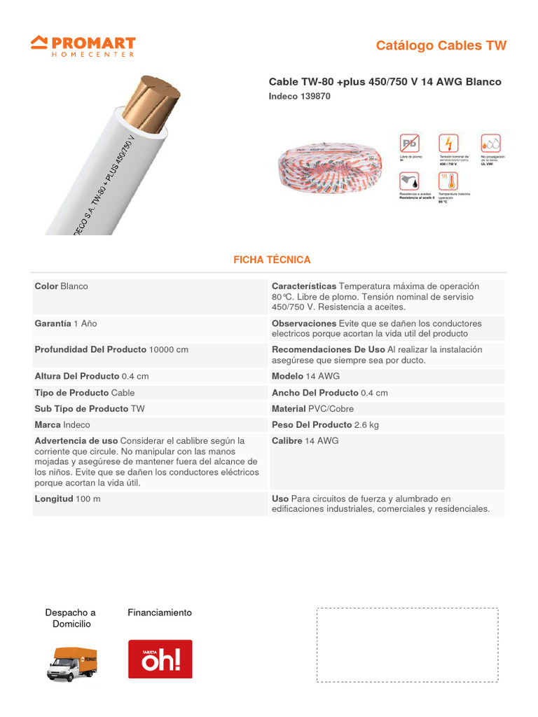 Cable TW 80°c + Plus - N°14 Indeco 7 Hilos Blanco | PDF