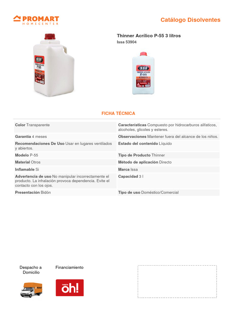 Thinner Acrílico P-55 3L: Ficha Técnica | PDF