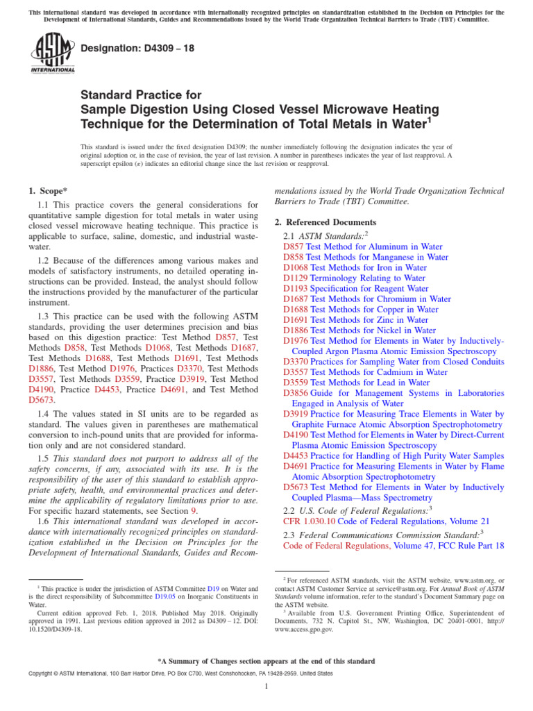 ASTM D4309-18 Digestion Using Microwave Heating Determination Total ...