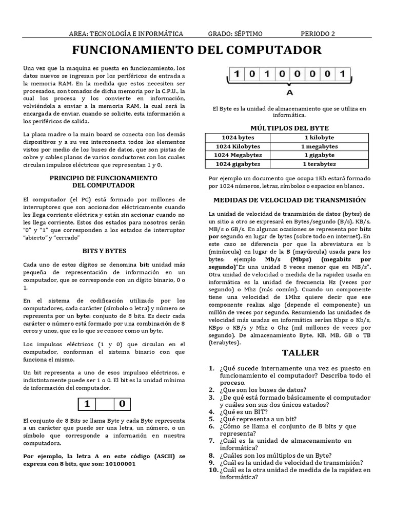 FUNCIONAMIENTO DEL COMPUTADOR | PDF | Poco | Byte