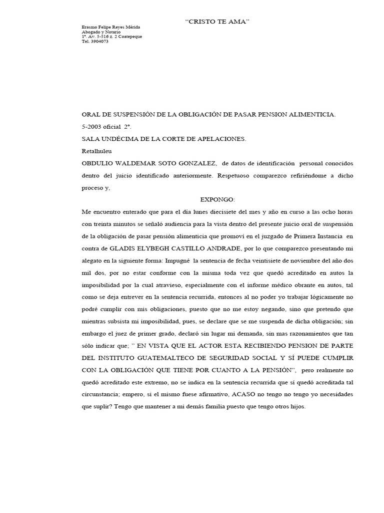 Alegato Vista Sala. Oral de Obdulio | PDF | Sentencia (ley) | Ley Pública