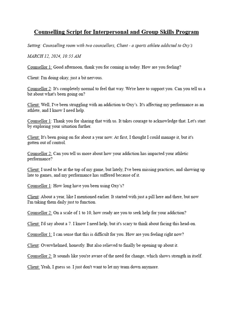 Counselling Script for Interpersonal and Group Skills Program 1 | PDF ...