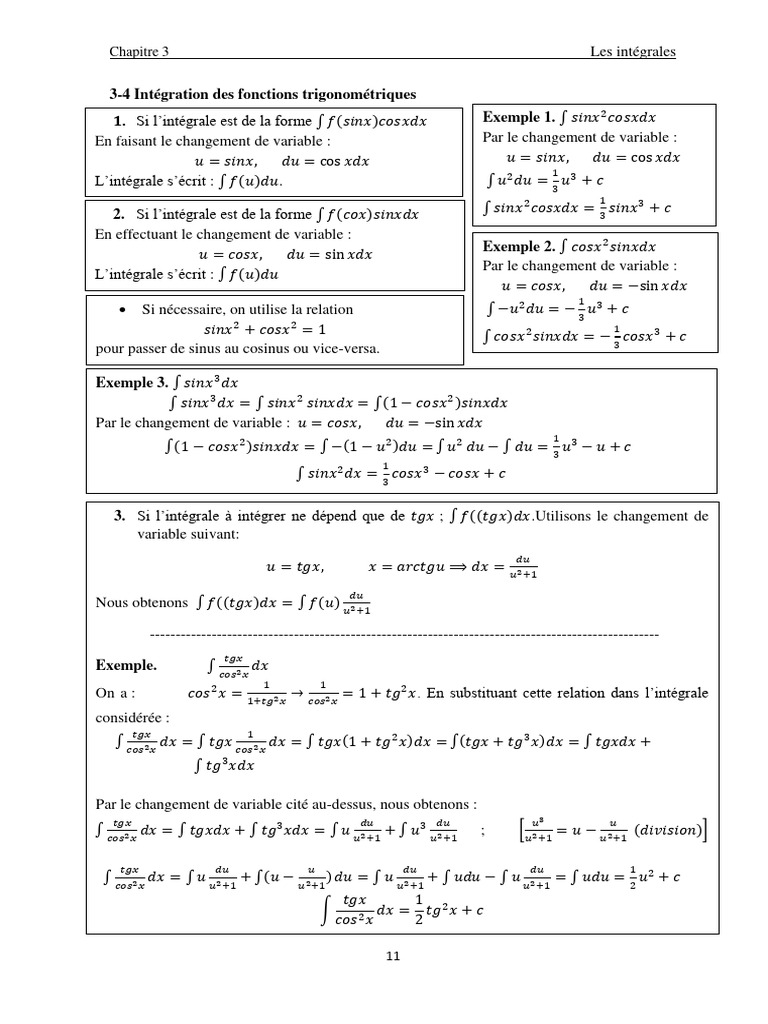 Intégration des fonctions trigonométriques | PDF | Intégral | Fonction ...