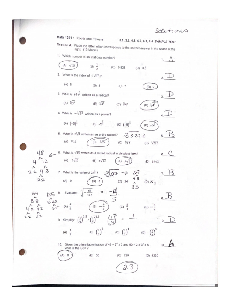 Math 1201 Roots and Powers | PDF