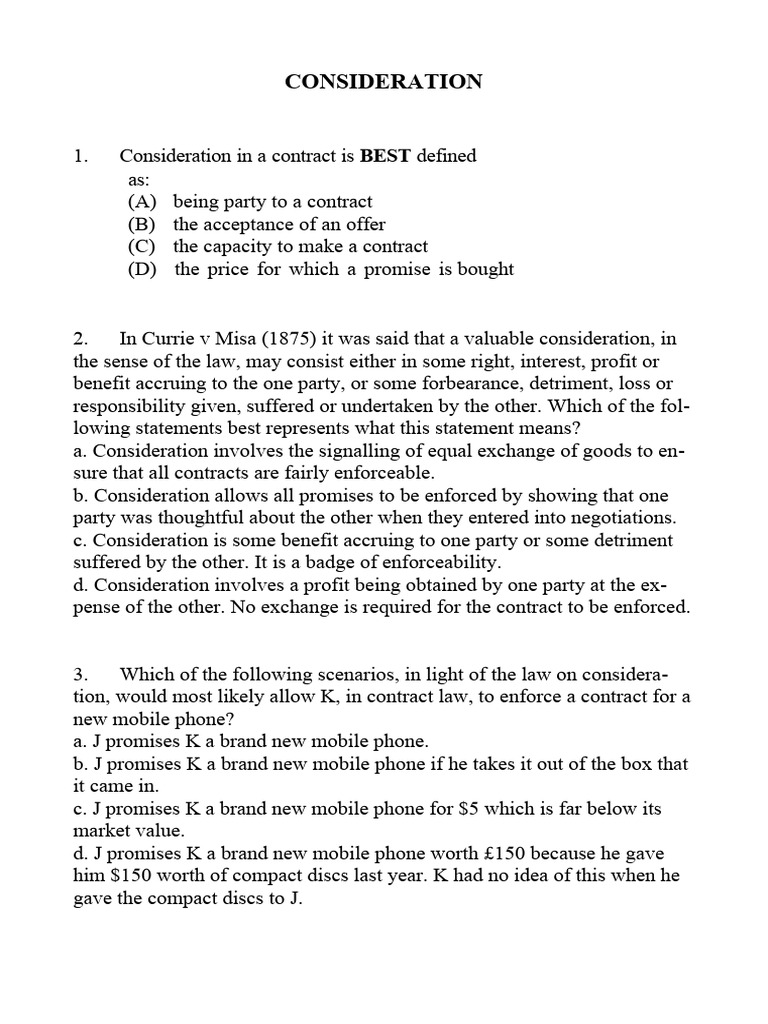 consideration worksheet | Download Free PDF | Consideration | Justice