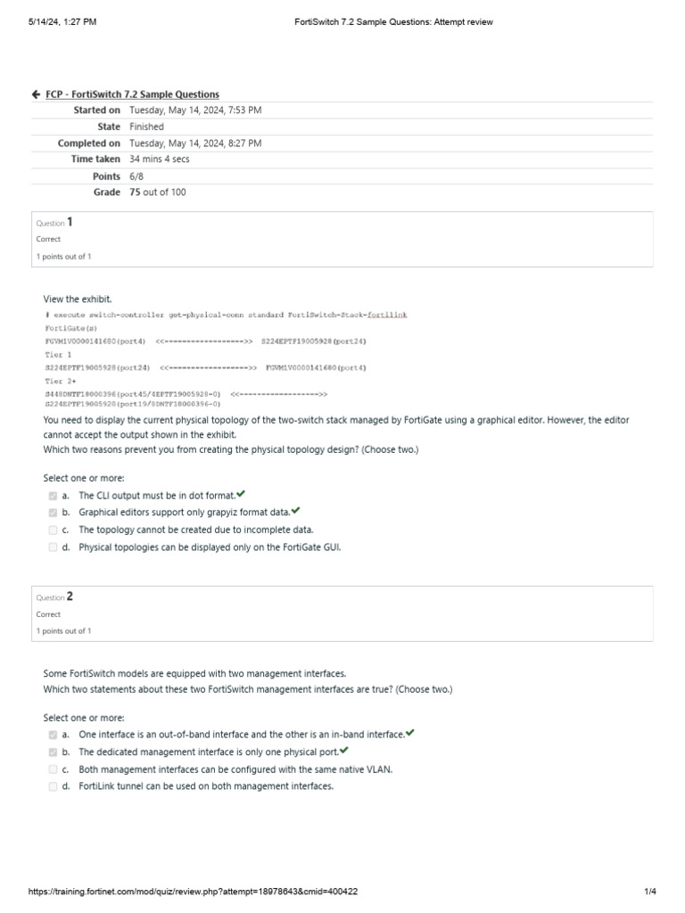FortiSwitch 7.2 Exam Sample Questions | PDF | Quality Of Service ...