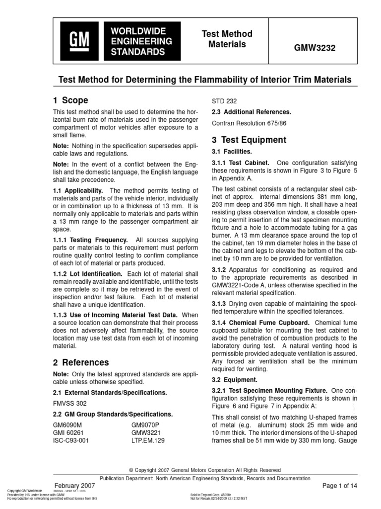 GMW3232 Flammability Test Method | PDF | Mean | Standard Deviation