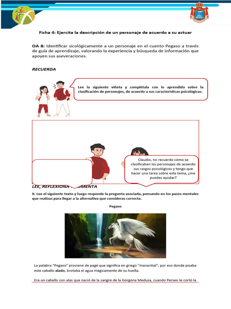 Ficha 4 - Ejercita La Descripción de Un Personaje de Acuerdo A Su ...