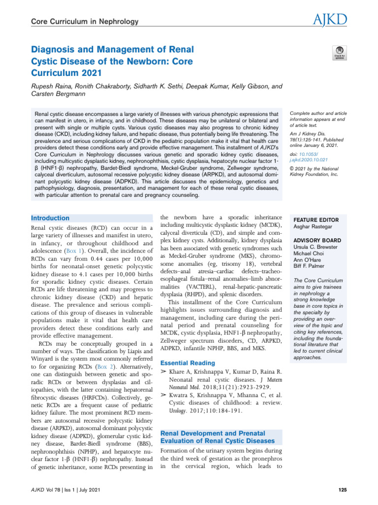 Renal Cystic Disease in Newborns: Management | PDF | Kidney | Medical ...
