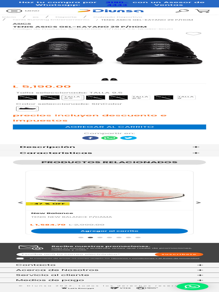 Tenis Asics Gel-kayano 29 Phom - Diunsa Tienda Departamental | PDF