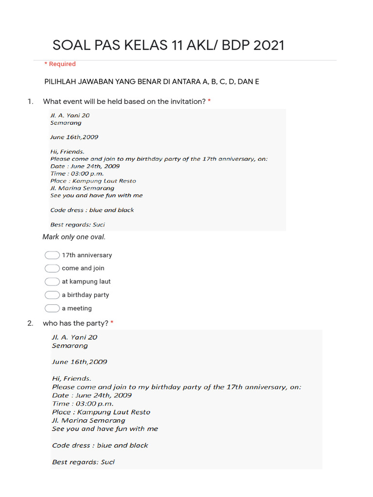 SOAL PAS KELAS 11 AKL_ BDP 2021 - Google Forms | PDF