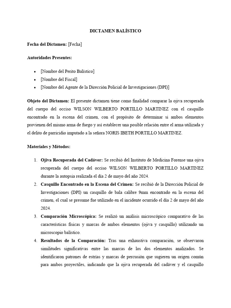 Dictamen Balístico | PDF | Balística | Armas de fuego