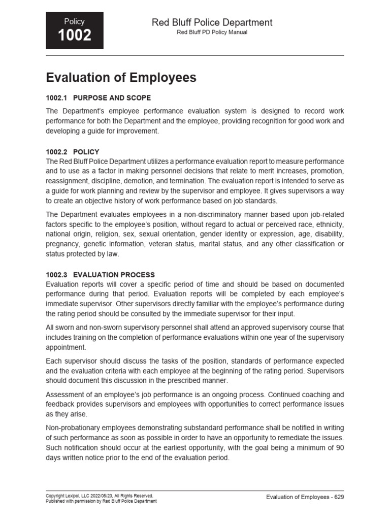 Red Bluff PD Employee Evaluation Policy | PDF | Performance Appraisal ...