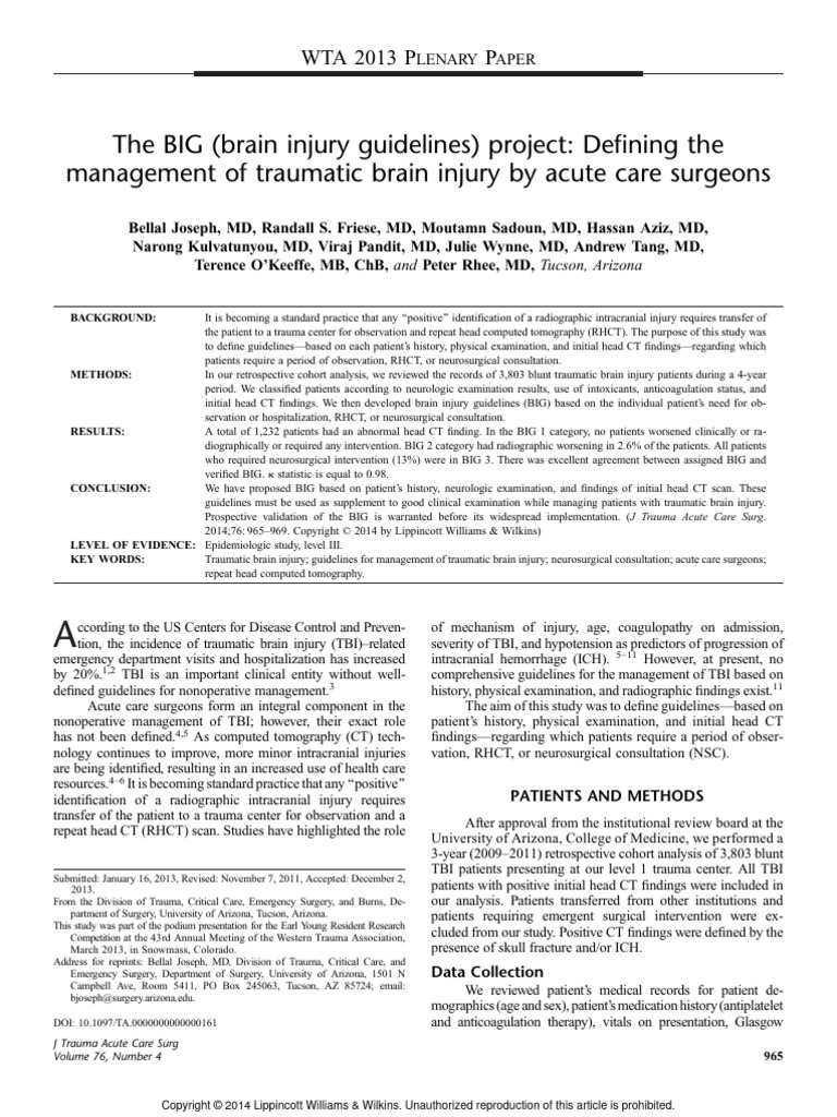 Guidelines for Traumatic Brain Injury Management | PDF | Traumatic ...