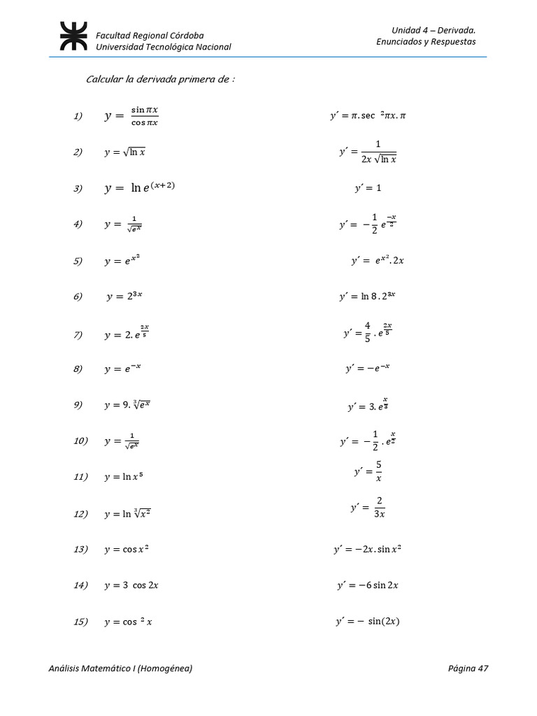 04 Ejercicios de Derivadas | PDF