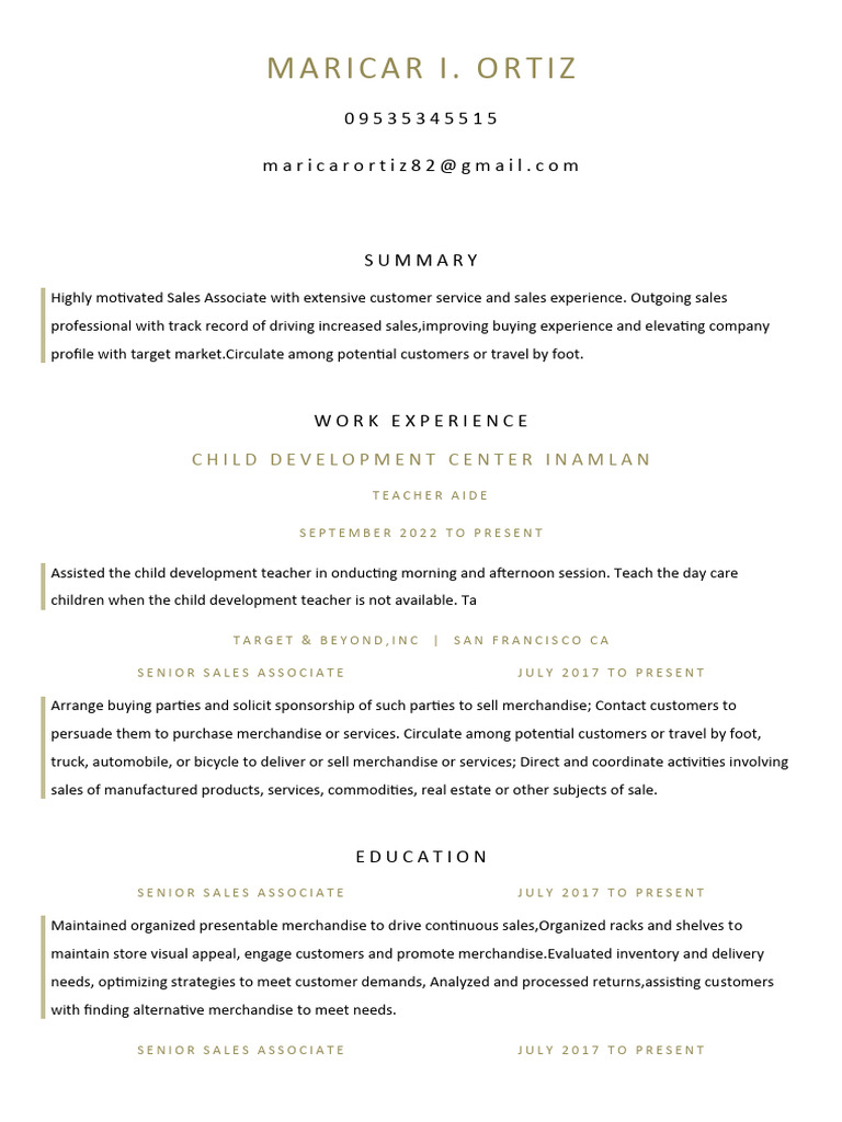 Simple White Resume For Working-WPS Office | PDF | Sales | Merchandising