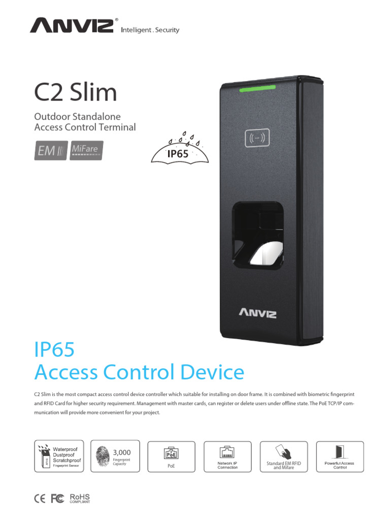 Anviz-C2 Slim-Catalogue | Download Free PDF | Access Control | Fingerprint