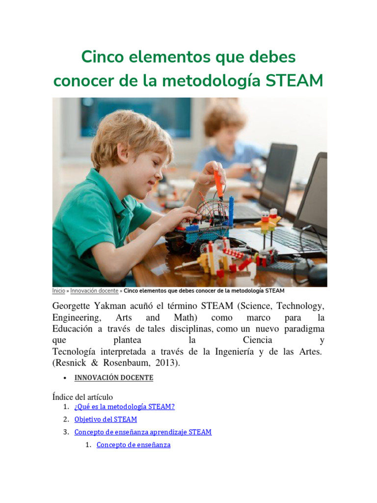 Cinco Elementos Que Debes Conocer de La Metodología STEAM | PDF ...