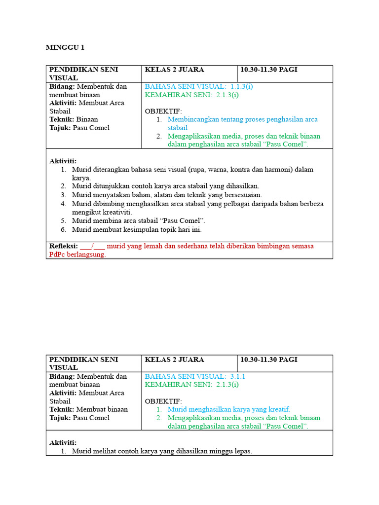 RPH PSV Tahun 2 Arca Stabail (Kumpulan 4) | PDF | Seni